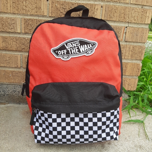 Vans | Bags | Vans Orange Black White Checkerboard Skateboard Logo ...